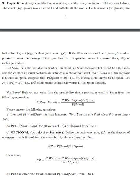 Solved 3 Bayes Rule A Very Simplified Version Of A Spam