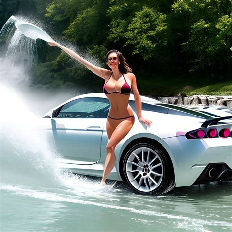 Girl In Bikini Washing Sports Car Arthubai