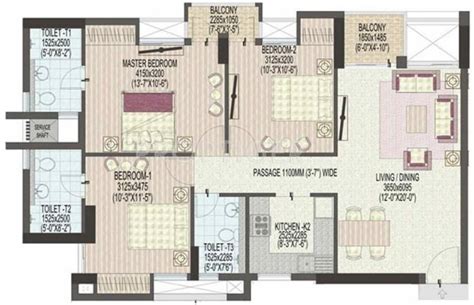 1270 Sq Ft 3 Bhk Floor Plan Image Jaypee Greens Klassic Available For Sale