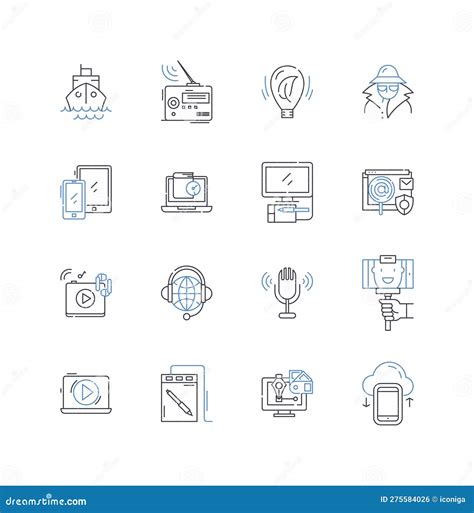 Microelectronics Line Icons Collection Silicon Nanotechnology Miniaturization Semiconductor