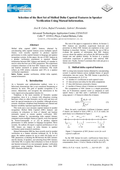 Pdf Selection Of The Best Set Of Shifted Delta Cepstral Features In Speaker Verification Using