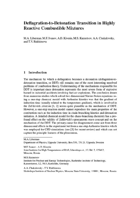 Pdf Deflagration To Detonation Transition In Highly Reactive