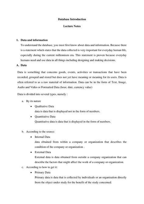 Database Introduction Database Introduction Lecture Notes Data And