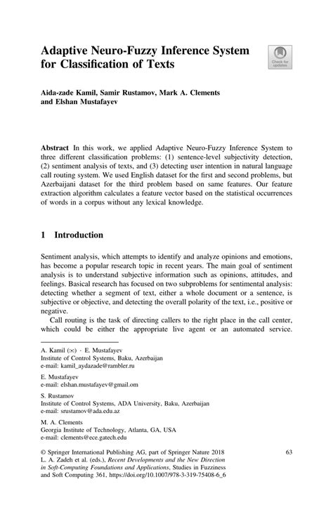 Pdf Adaptive Neuro Fuzzy Inference System For Classification Of Texts