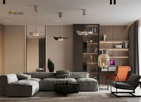 Гостиная интерьера современный спокойный шоколадная коричневая бежевый 2022