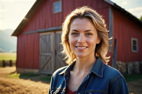 Year Old Mature Older Woman Female Farmer In Front Of Barn Premium Ai Generated Image