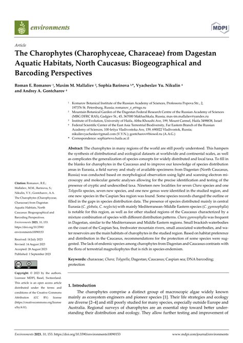 Pdf The Charophytes Charophyceae Characeae From Dagestan Aquatic Habitats North Caucasus