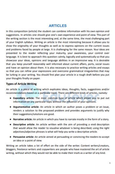 Cbse Class 12 English Articles Pdf