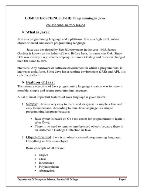 Computer Science Java C3 Note 1 Pdf Java Virtual Machine