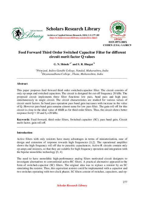 Pdf Scholars Research Library Feed Forward Third Order Switched