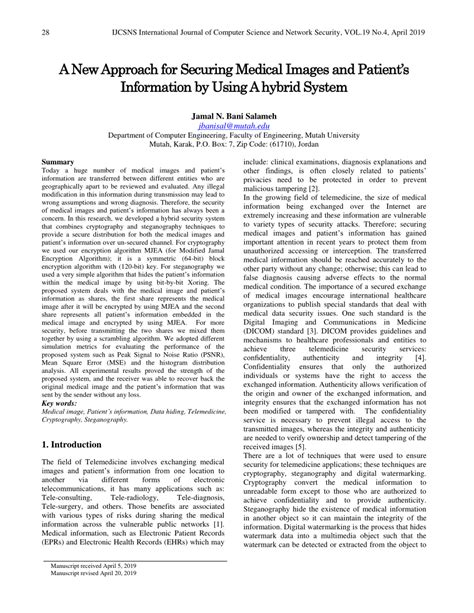 Pdf A New Approach For Securing Medical Images And Patients Information By Using A Hybrid System