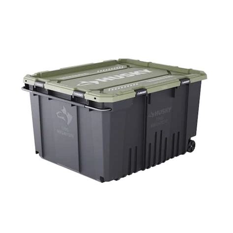 Husky 170 Gal Pro Grip Storage Tote In Black With Army Green Lid 999