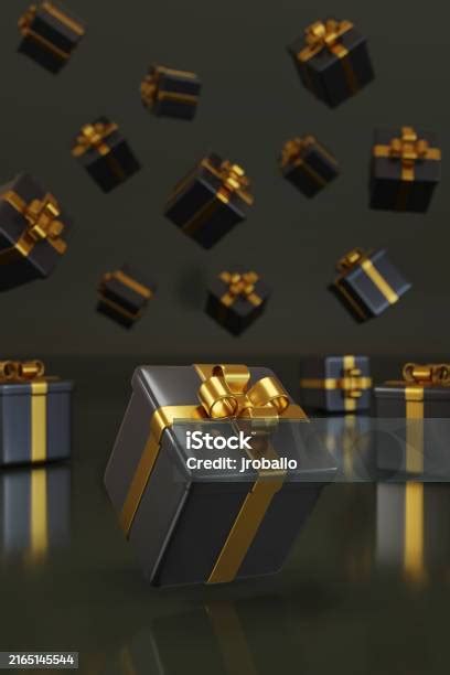 어두운 배경에 황금 활이 있는 검은 선물 상자 3d 일러스트 레이 션 12월에 대한 스톡 사진 및 기타 이미지 12월 3차원 형태 검은색 Istock