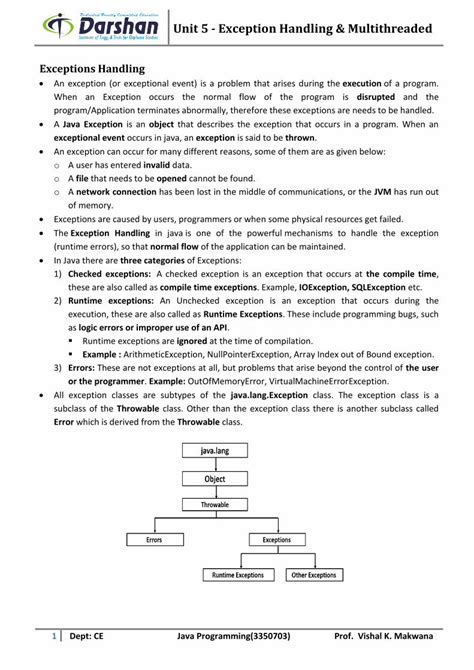 pdf unit 5 exception handling and multithreaded 5 · 2019 11 19 · unit 5 exception