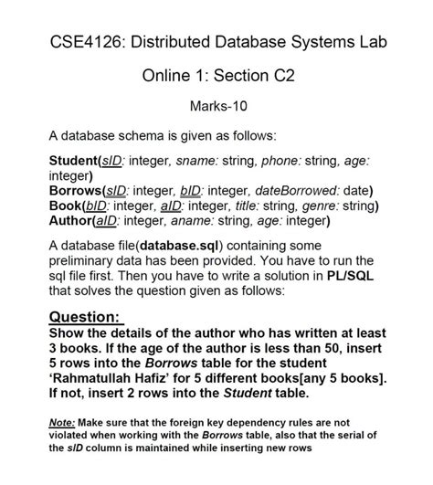 Cse4126 Distributed Database Systems Lab Online 1