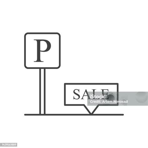 주차 공간 판매 아이콘입니다 판매 표시가있는 주차 공간의 간단한 선 그리기 흰색 배경에 고립 된 벡터 0명에 대한 스톡 벡터