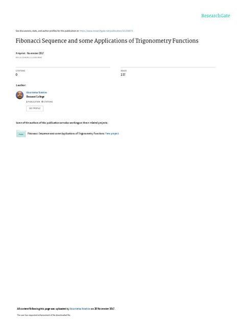 Fibonacci Sequence And Some Applications Pdf Mathematical Analysis