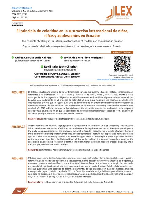 Pdf El Principio De Celeridad En La Sustracción Internacional De