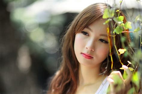 Hd Wallpaper Asian Women Auburn Hair Looking Away Face Brown Eyes