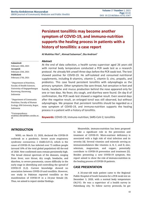 Pdf Persistent Tonsillitis May Become Another Symptom Of Covid 19 And