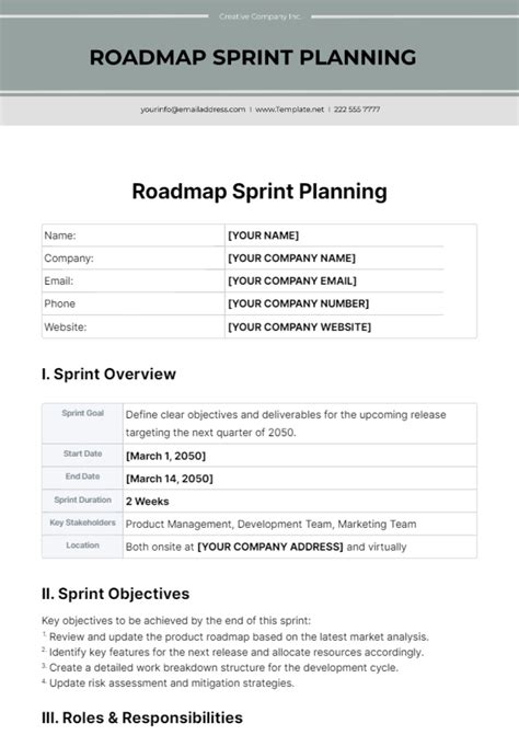 Free Roadmap Sprint Planning Template To Edit Online