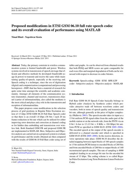 pdf proposed modifications in etsi gsm 06 10 full rate speech codec