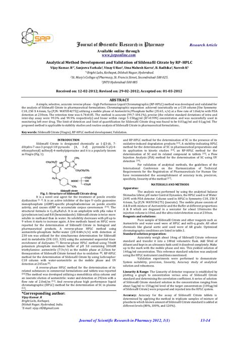 Pdf Analytical Method Development And Validation Of Sildenafil