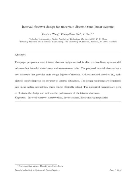 PDF Interval Observer Design For Uncertain Discrete Time Linear Systems