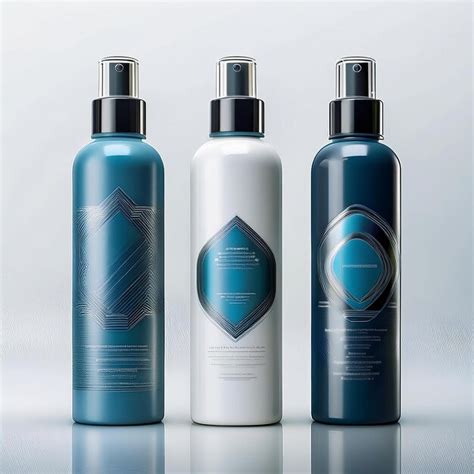 Elegant Blue Cosmetic Spray Bottles With Decorative Feathers On A