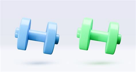 녹색 파란색 덤벨 사실적인 아이콘 3d 렌더링 흰색 뒷면에 격리되어 있습니다 스포츠 및 피트니스 디자인 세트 상점 전단지 배너 웹 광고 판매에 대 한 벡터 일러스트 레이 션