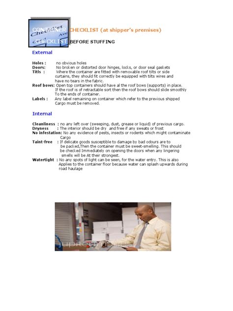 Container Checklist Checklist At Shippers Premises Pdf Nature