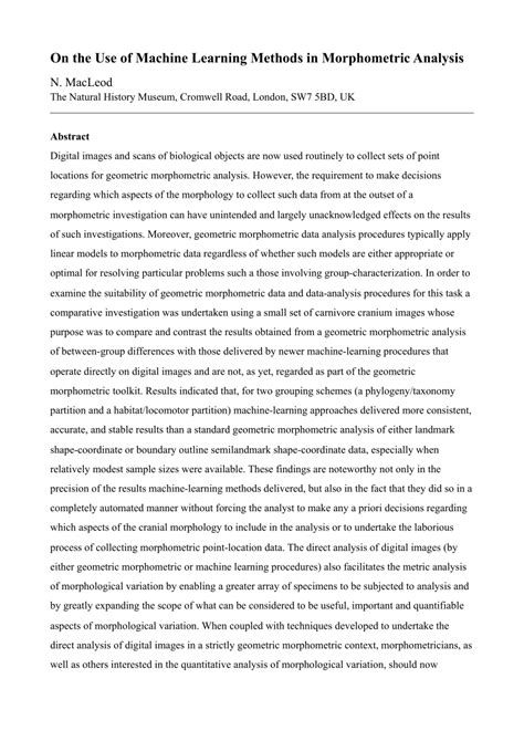 Pdf On The Use Of Machine Learning In Morphometric Analysis