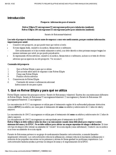 Relvar Ellipta 92 Mcg 22 Mcg Polvo Para Inhalacion Unidodis Pdf