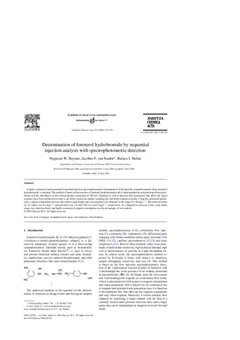 Pdf Determination Of Fenoterol Hydrobromide By Sequential Injection Analysis With