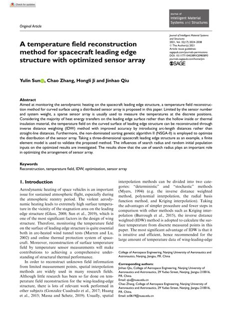 Pdf A Temperature Field Reconstruction Method For Spacecraft Leading