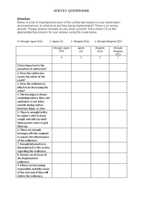Research Questioner About Research Survey Questioner Direction Below Is A List Of Important