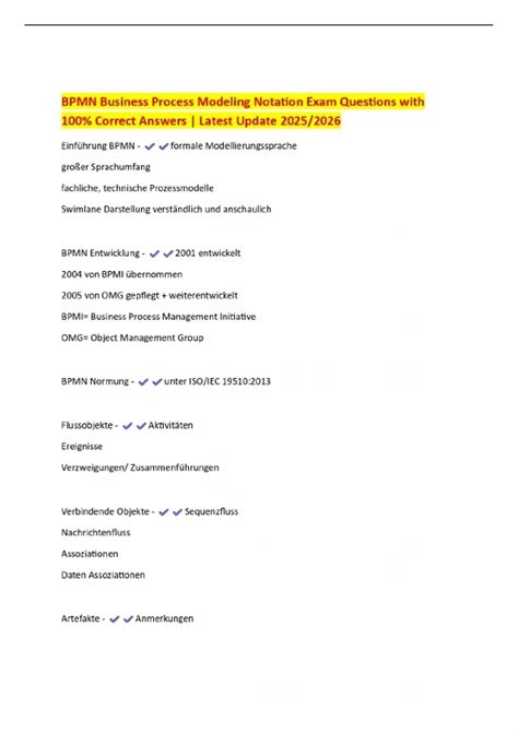 Bpmn Business Process Modeling Notation Exam Questions With 100 Correct Answers Latest Update