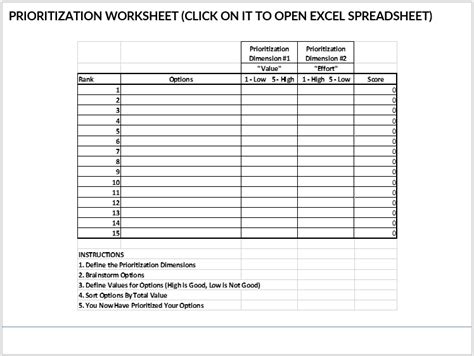 Prioritization Matrix Worksheet Eloquens