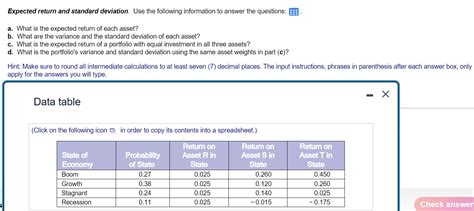 Solved Expected Return And Standard Deviation Use The Chegg