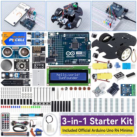Sunfounder 3 In 1 Ultimate Starter Kit With Original Arduino Uno R4 Minima Sunfounder