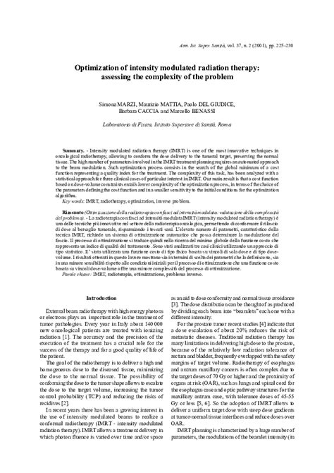 Pdf Optimization Of Intensity Modulated Radiation Therapy Assessing The Complexity Of The Problem