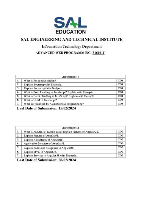 8 Assignment Awp Lec Notes Sal Engineering And Technical Institute Information Technology