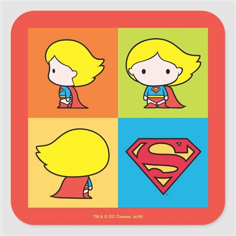 Chibi Supergirl Character Turnaround Square Sticker Zazzle