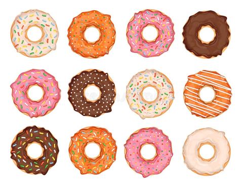 Set Of Donuts Isolated On White Background Collection Of Vector