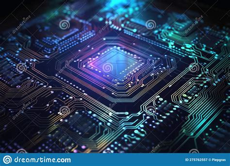 Abstract Circuit Design Of A Computer Board Created With Generative Ai Technology Stock