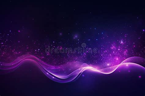 Digital Purple Particles Wave And Light Abstract Background With Shining Particles Stock Image