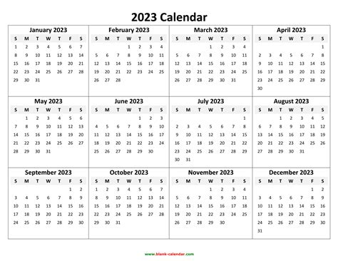 Year Printable Year 2023 Calendar