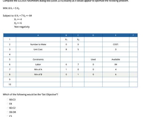 Solved Complete The Solver Parameters Dialog Box Excel