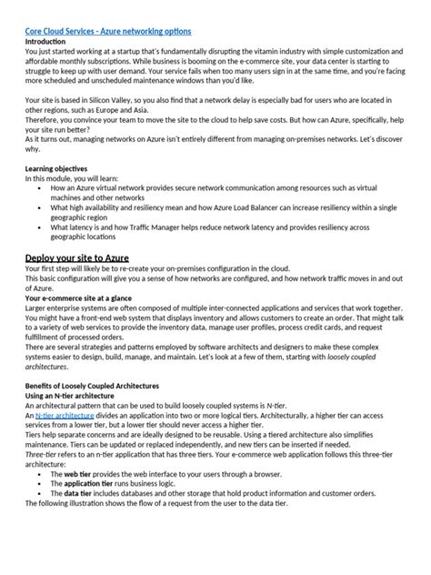Core Cloud Services Azure Networking Options Pdf Computer Network Virtual Machine