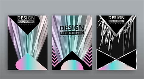 홀로그램 추상 페이지 템플릿 세트 복고풍 웨이브 결함 창조적 인 힙스터 네온과 파스텔 그라데이션 색상 0명에 대한 스톡 벡터